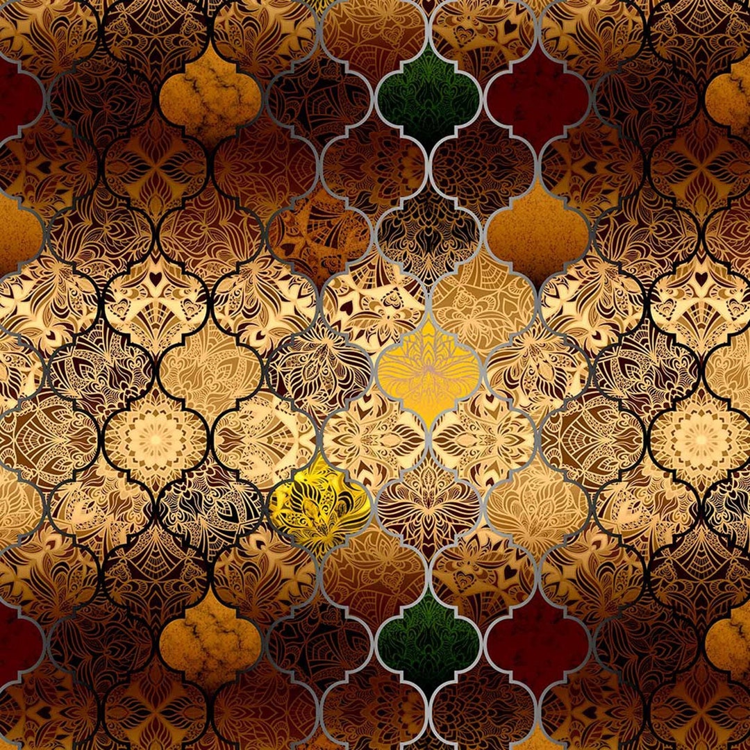 Moroccan Upholstery Fabric by the Yard, Brown Gold Ombre Trellis Tiles ...