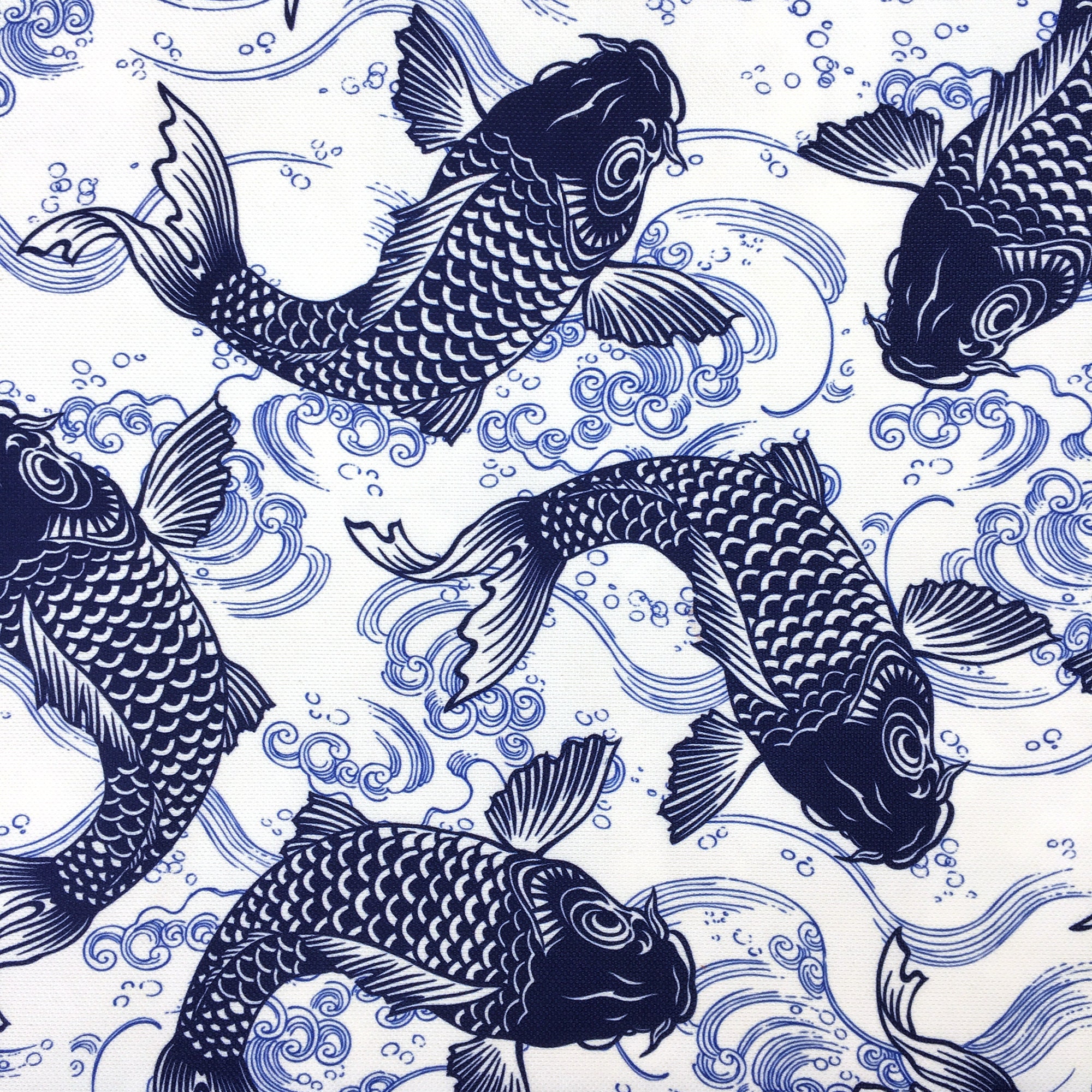 Navy Koi Fish Upholstery Fabric Nautical Marine Fish Print - Etsy