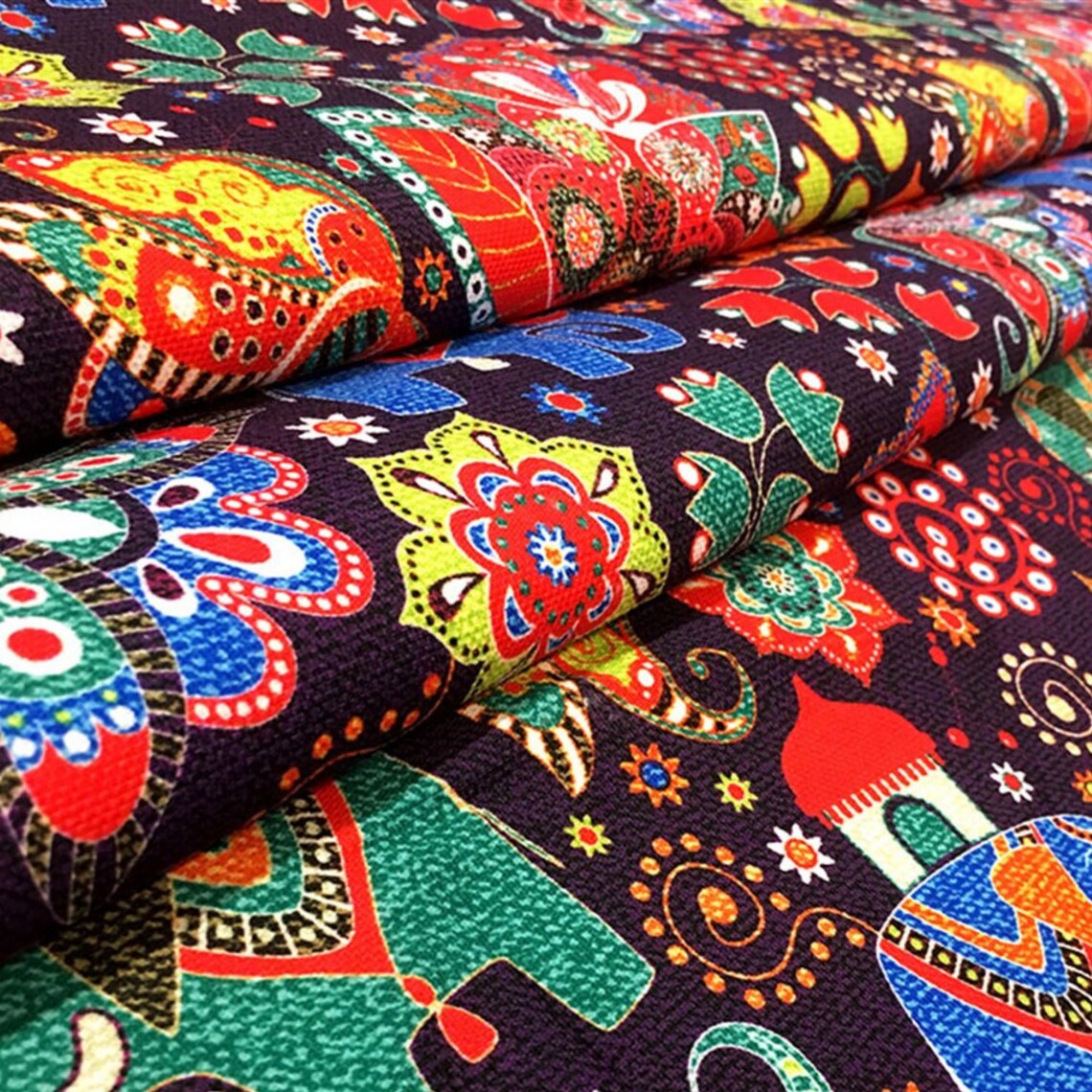 Indian Upholstery Fabric by the Yard Elephant Floral Mandala | Etsy