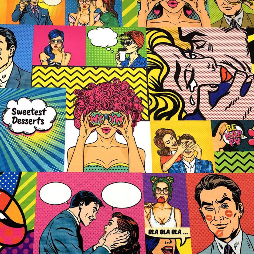 Pop Art Comic Book Fabric by the Yard, Colorful Retro Comic Print Home ...