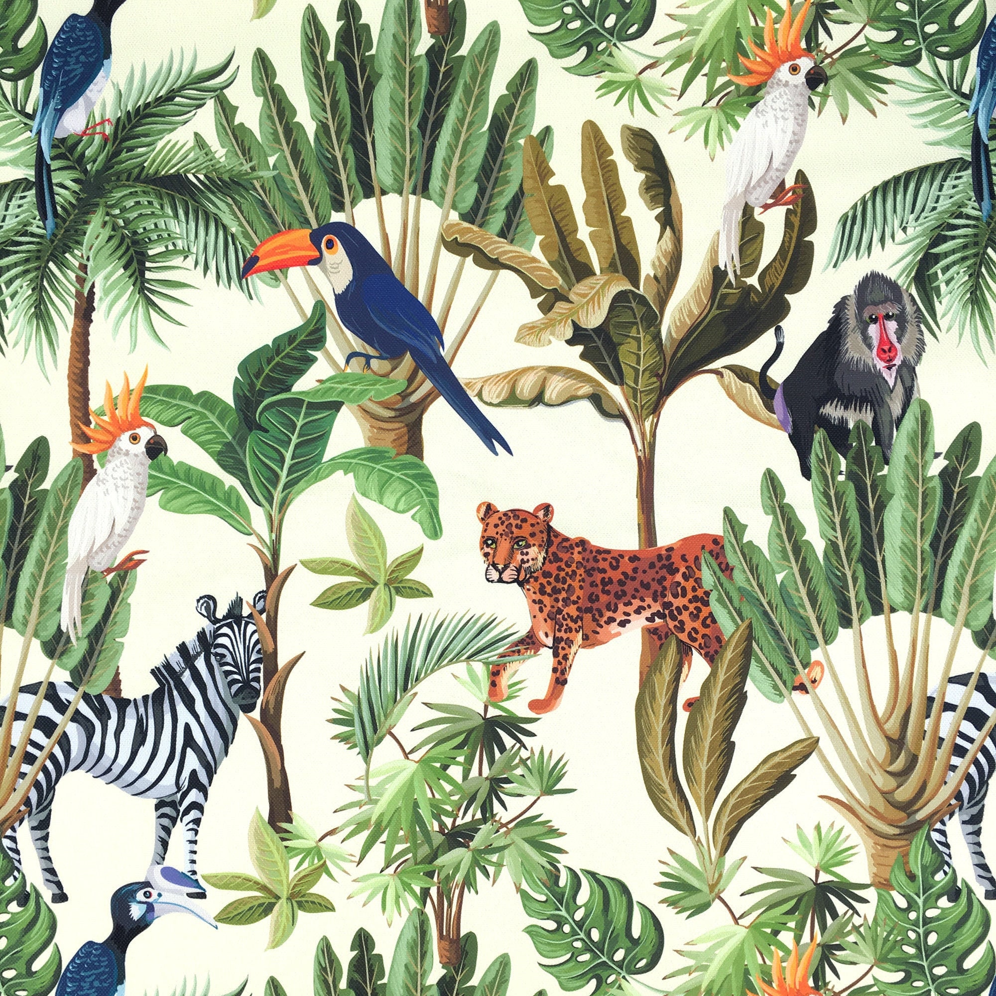 Jungle Animals Fabric by the Yard Tropical Bird Tiger Zebra - Etsy