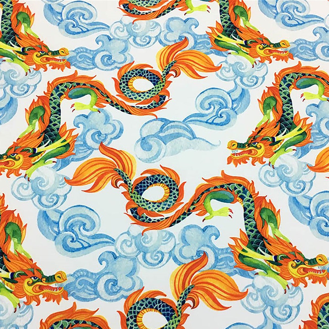 Japanese Dragon Upholstery Fabric Asian Dragons and Clouds - Etsy