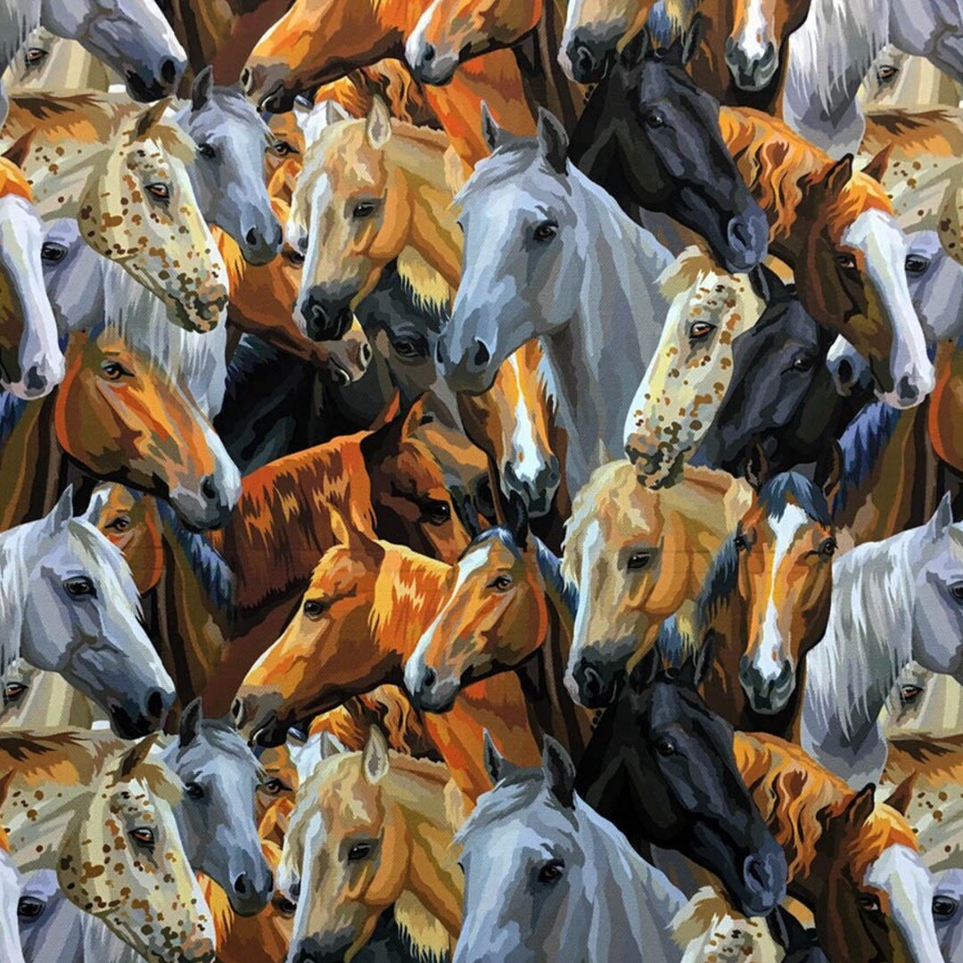 Wild Horses Mustang Fabric by the Yard, Western Farmhouse Country ...