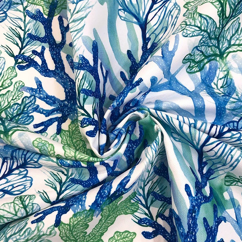 Blue Green Coral Reef Fabric Nautical Watercolor Coastal Print - Etsy