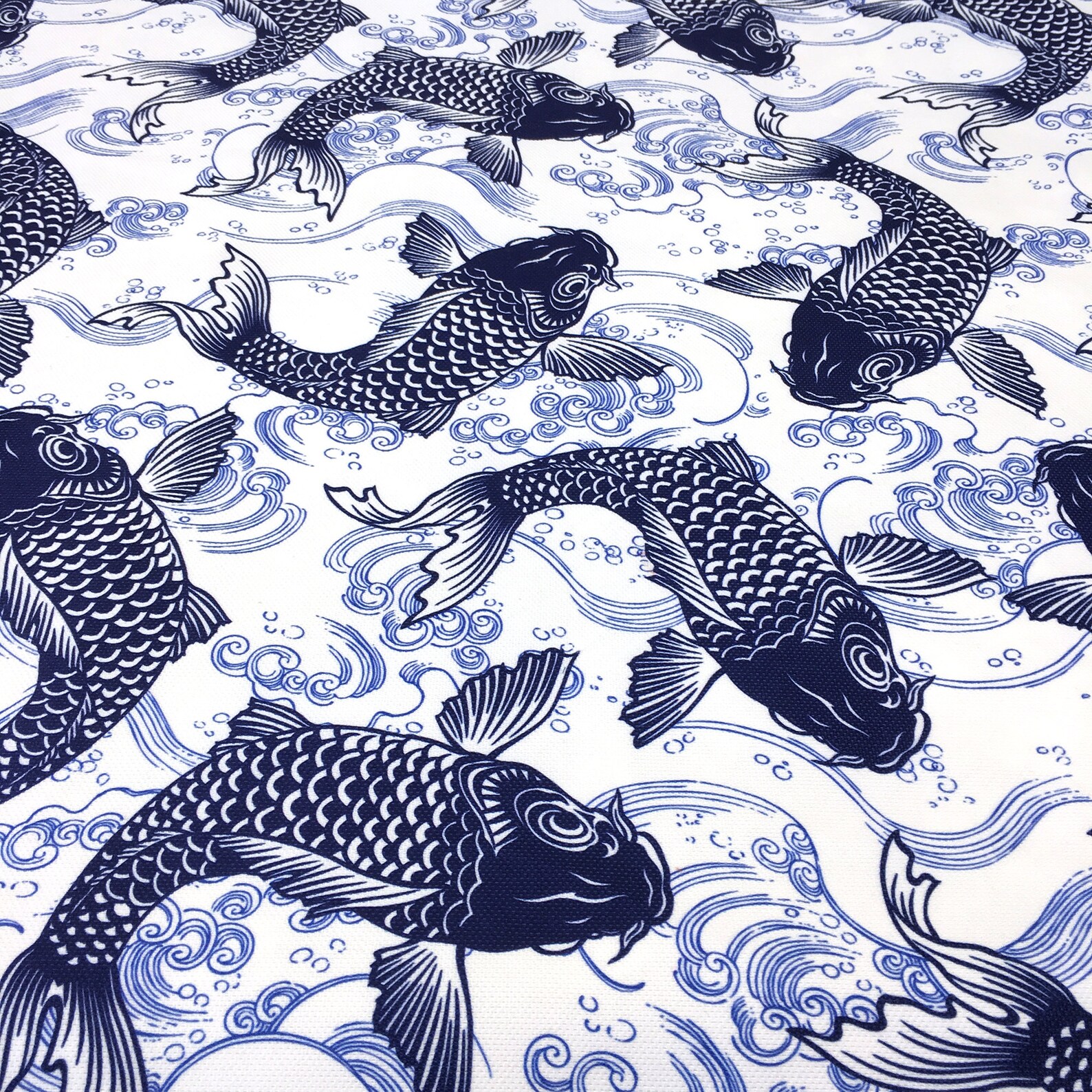 Navy Koi Fish Upholstery Fabric Nautical Marine Fish Print | Etsy