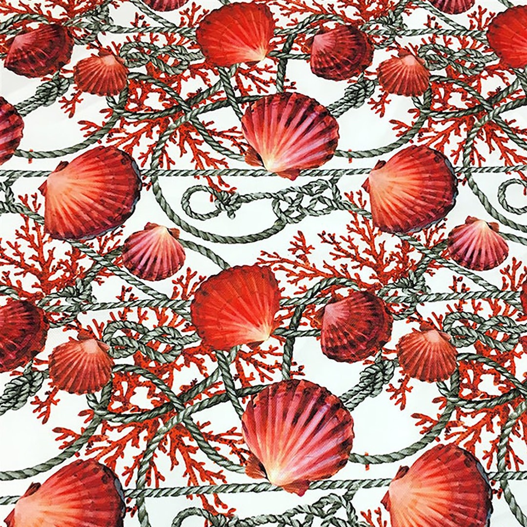 Red Sea Marine Fabric Ocean Clam Shells Coral Nautical Rope Print Home ...