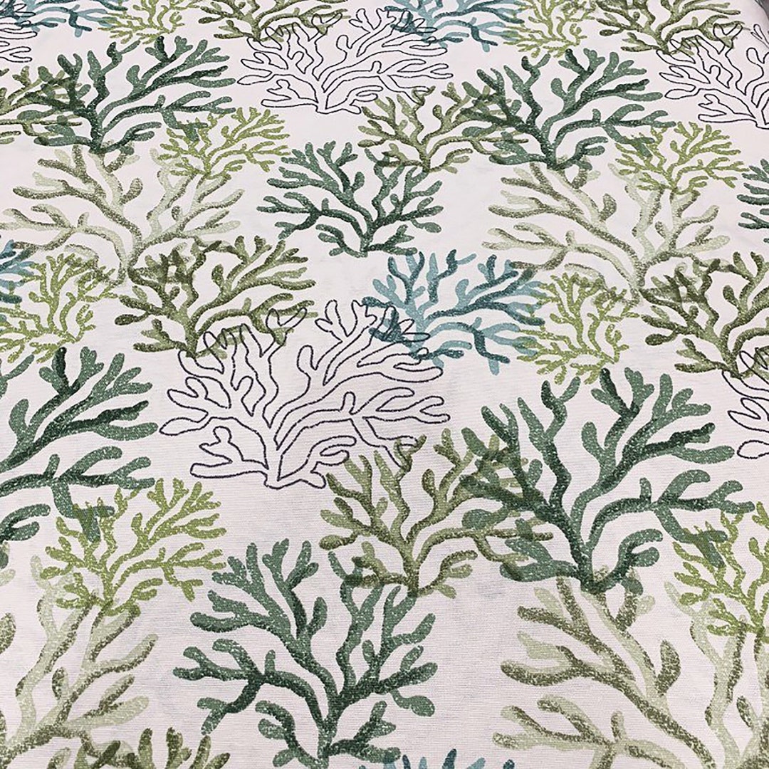 Green Coral Reef Upholstery Fabric Water Repellent Cotton Canvas ...