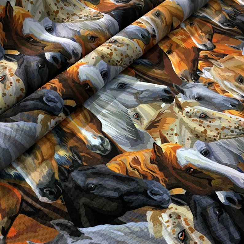 Wild Horses Mustang Fabric by the Yard Western Farmhouse | Etsy