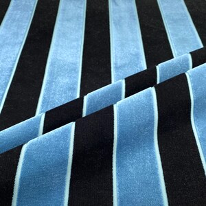 Wide Striped Velvet Upholstery Fabric, Blue Black Stripe Heavy Velvet ...