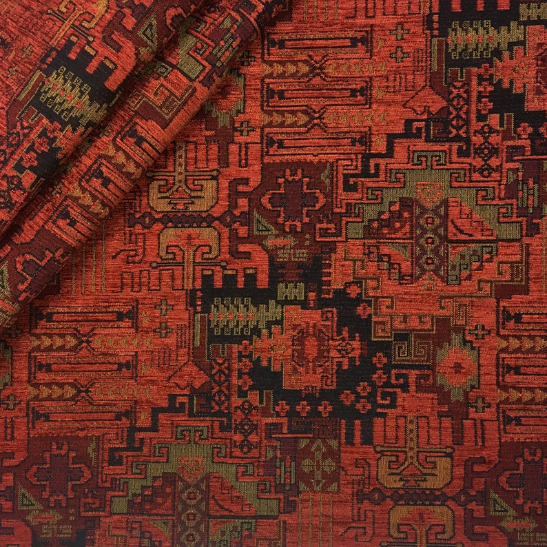 Kilim Upholstery Fabric by the Yard, Terracotta Turkish Boho Tribal ...