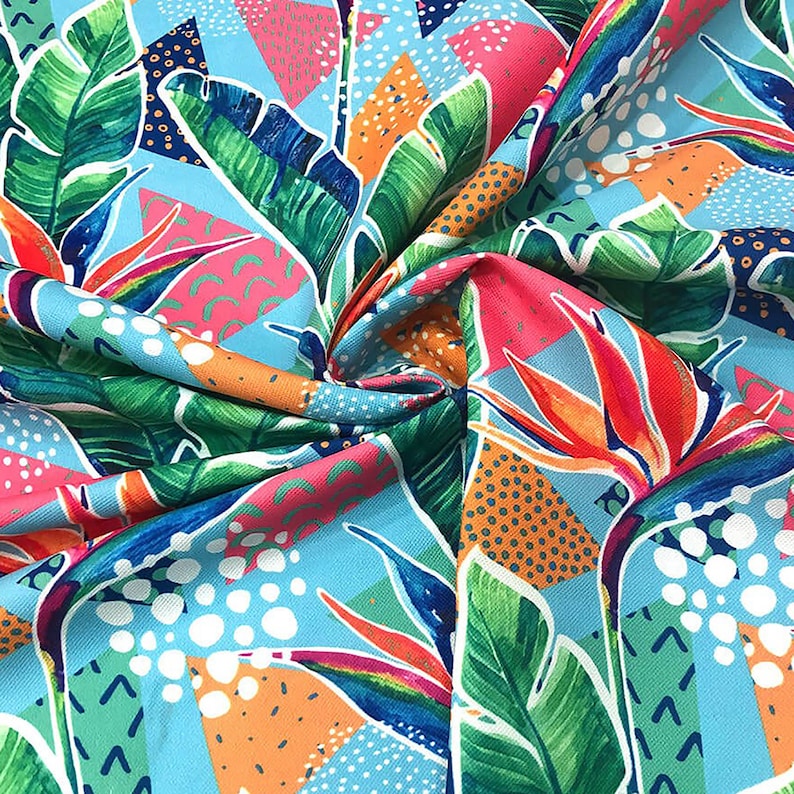 Abstract Floral Upholstery Fabric Vibrant Tropical Botanical - Etsy
