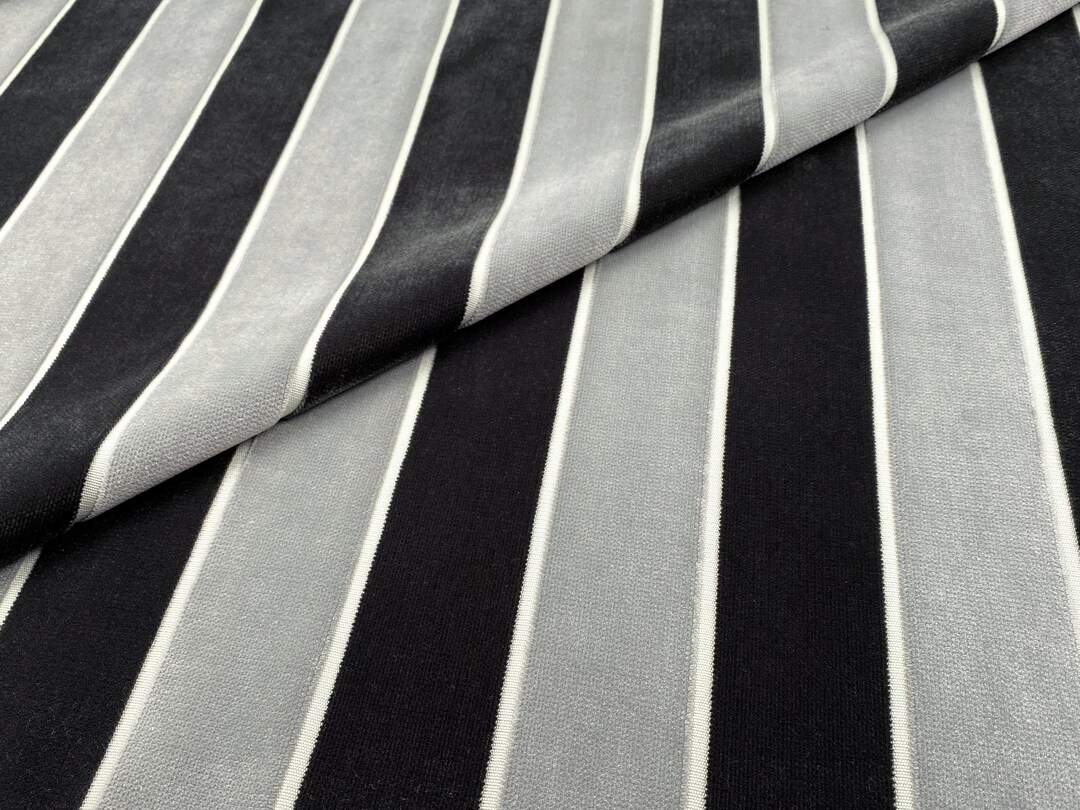Wide Striped Velvet Upholstery Fabric, Gray and Light Black Stripe ...