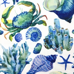 Nautical Watercolor Underwater Fabric, Blue Under the Sea Ocean Crab ...