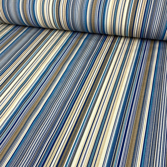 Blue Striped Canvas Fabric Multicolor Water Repellent Cotton - Etsy