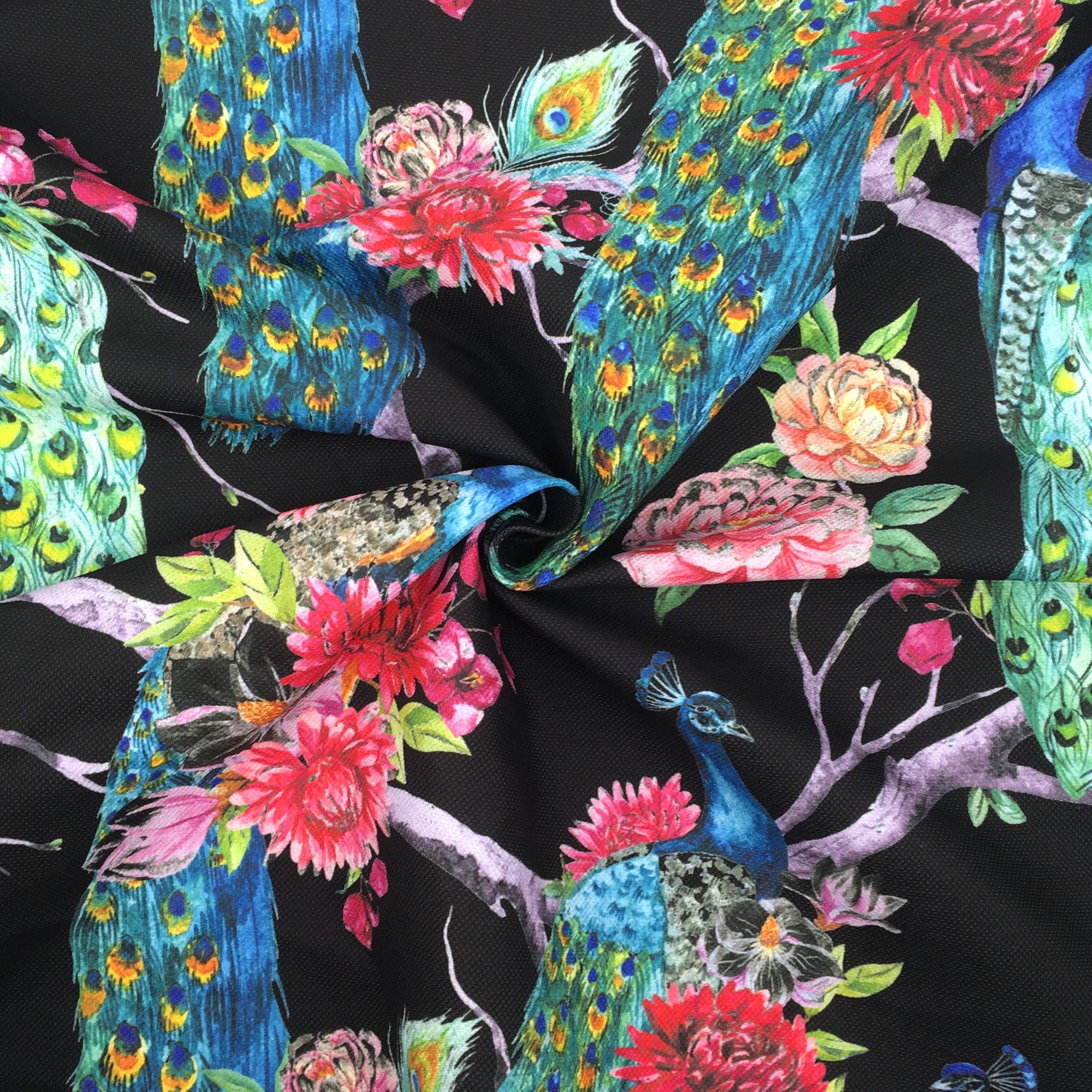 Floral Peacock Upholstery Fabric Exotic Bird Garden Print | Etsy