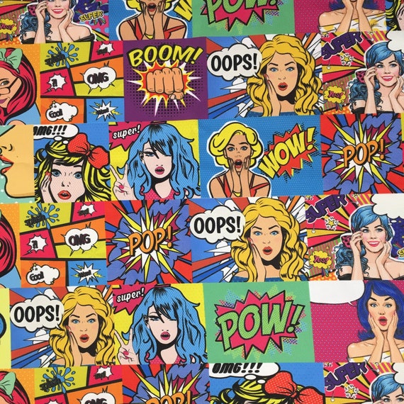 Pop Art Comic Book Fabric by the Yard Retro Comic Women Pow | Etsy