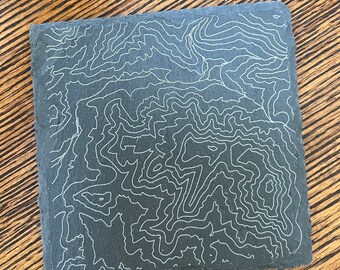 Custom Topographic Map Engraved Slate Coaster Contour Line Map Slate ...