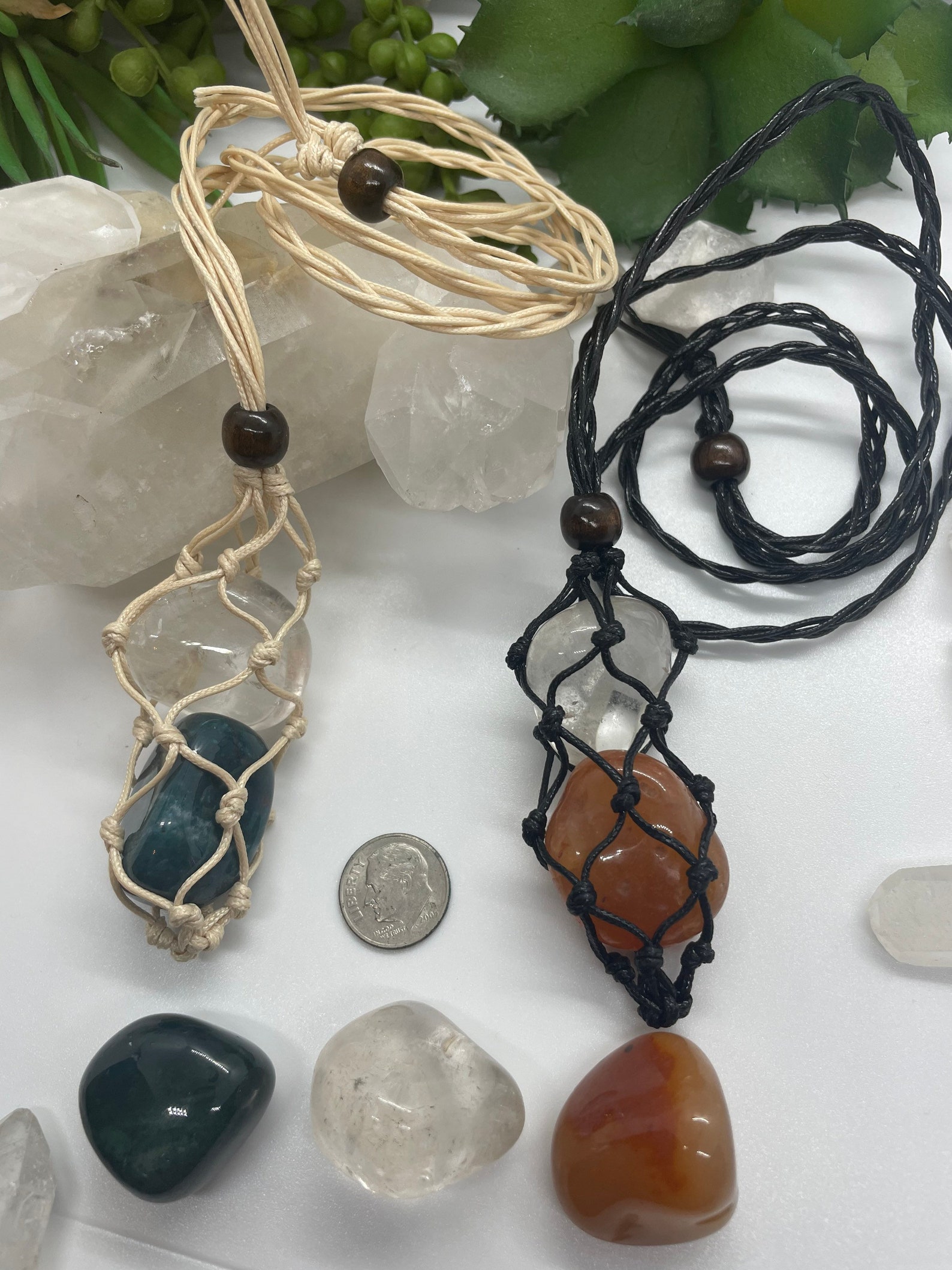 Double Stone Macrame Genuine Gemstone Crystal Necklace | Etsy