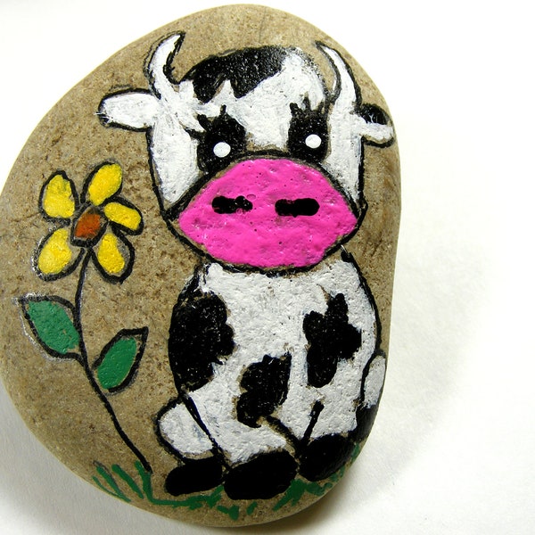 Painted Cow on Rock - Etsy