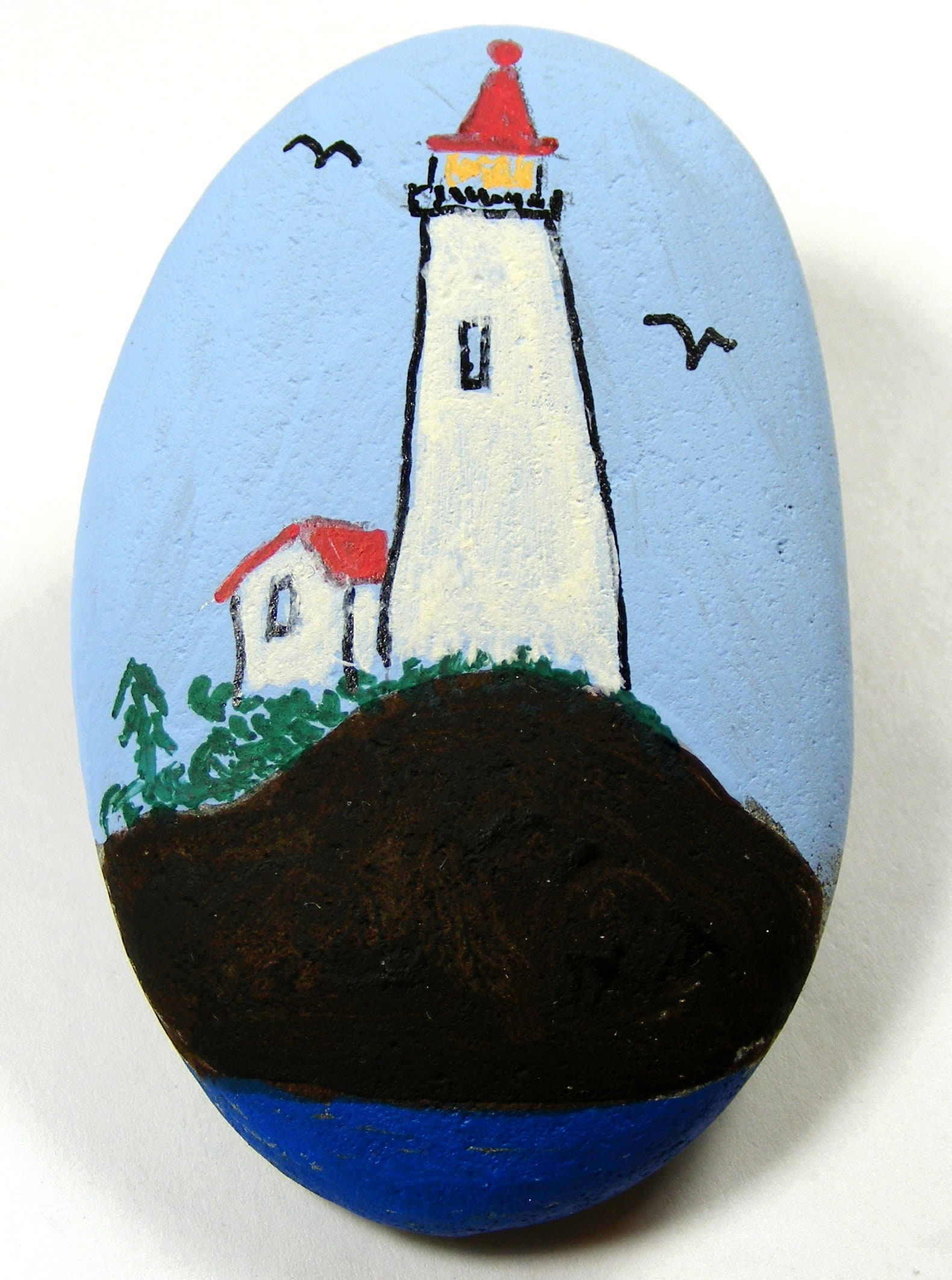 Lighthouse Painted Rock. White Lighthouse Painted Stone LH22 - Etsy