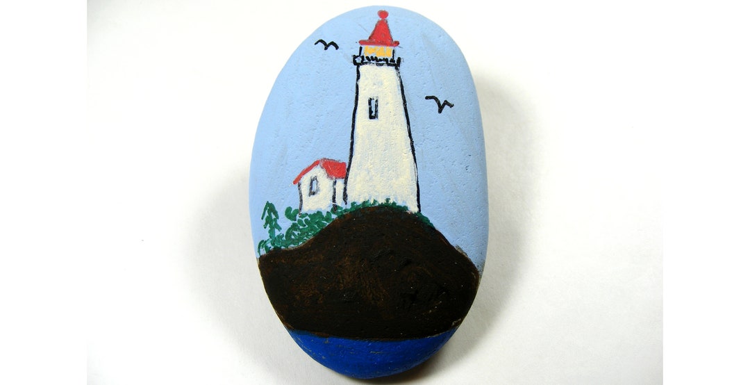 Lighthouse Painted Rock. White Lighthouse Painted Stone LH22 - Etsy