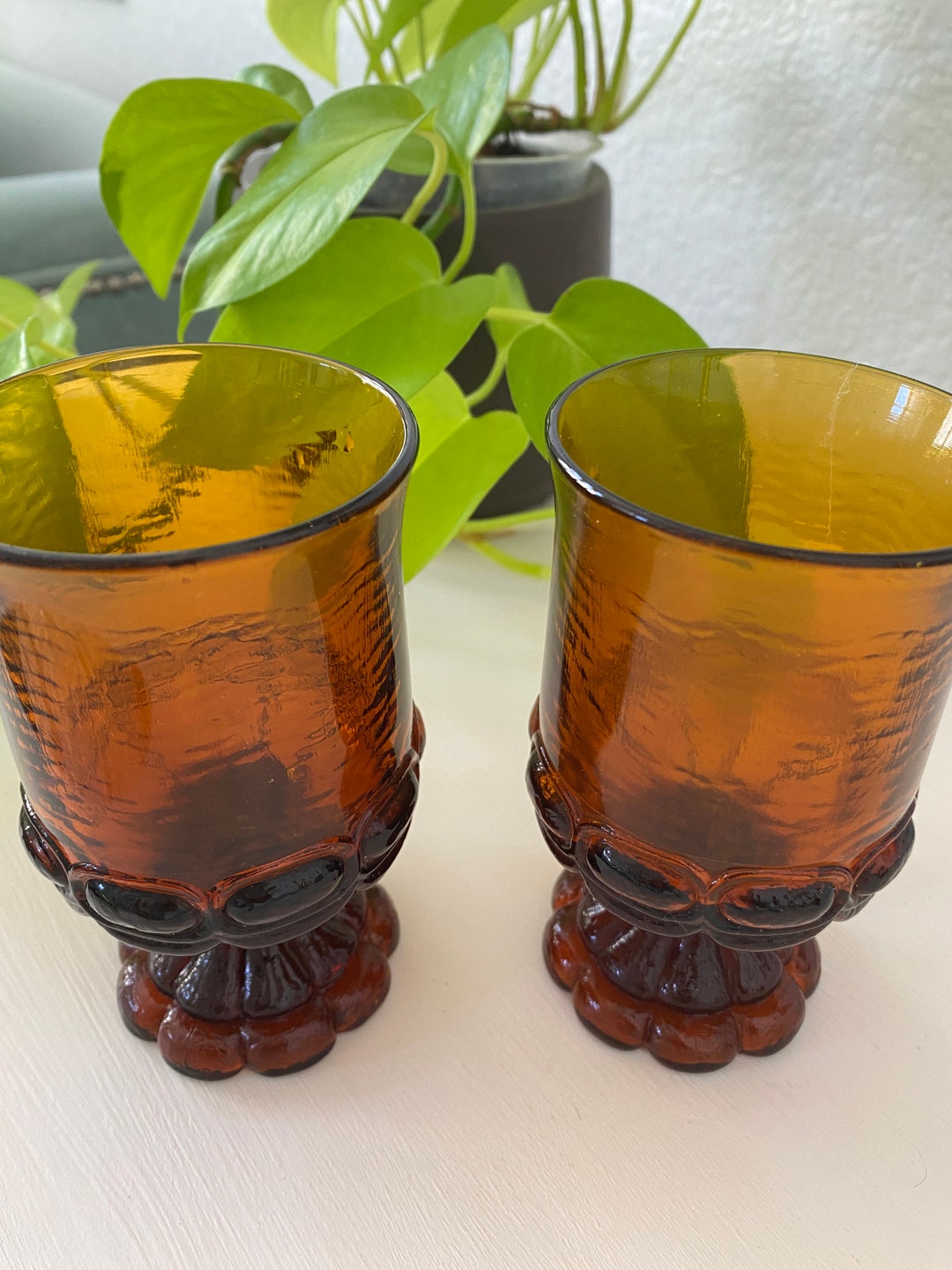 Vintage Set of 2 Amber Glasses, Tiffin Franciscan Madeira, Wine, Water ...
