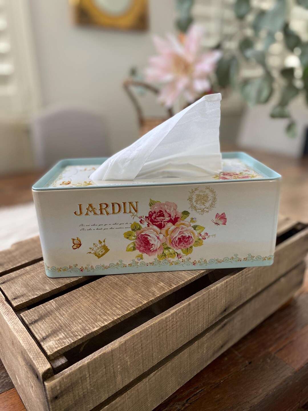 Vintage Decorative Facial Tissue Box Cover, Tin Rectangular Tissue ...