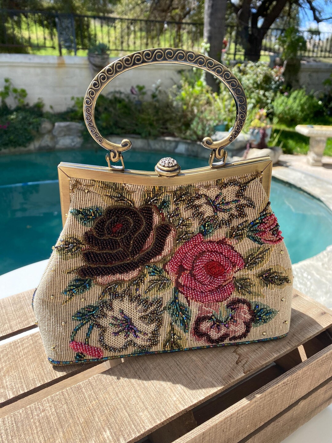Vintage Floral Tapestry Purse/clutch/crossbody/handbag, Pink and Brown ...