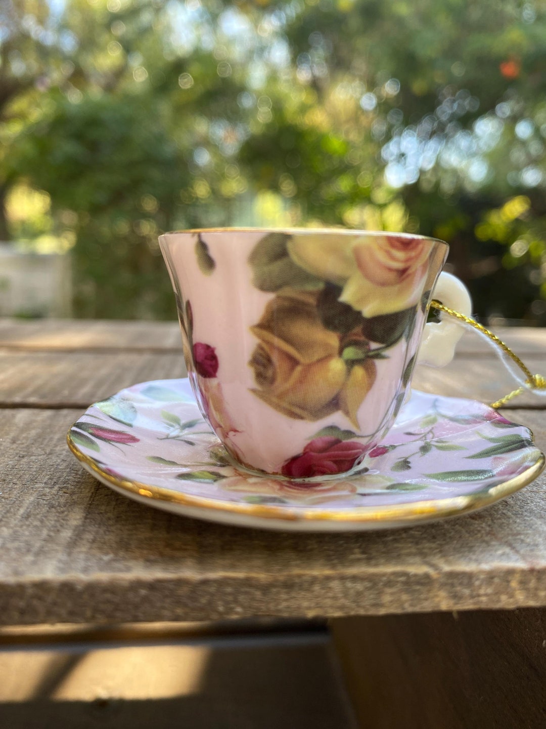 Vintage Floral Tea Cup Set Ornament, Christmas Tree Hanging Ornament ...