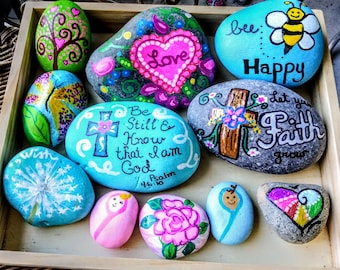 Painted garden rocks | Etsy