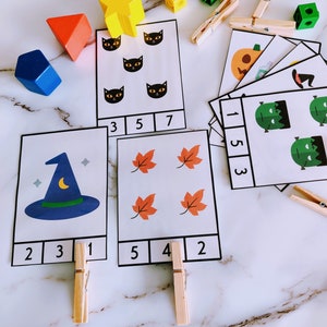 Halloween Math Count and Clip Cards Activity for Toddlers, Preschool ...