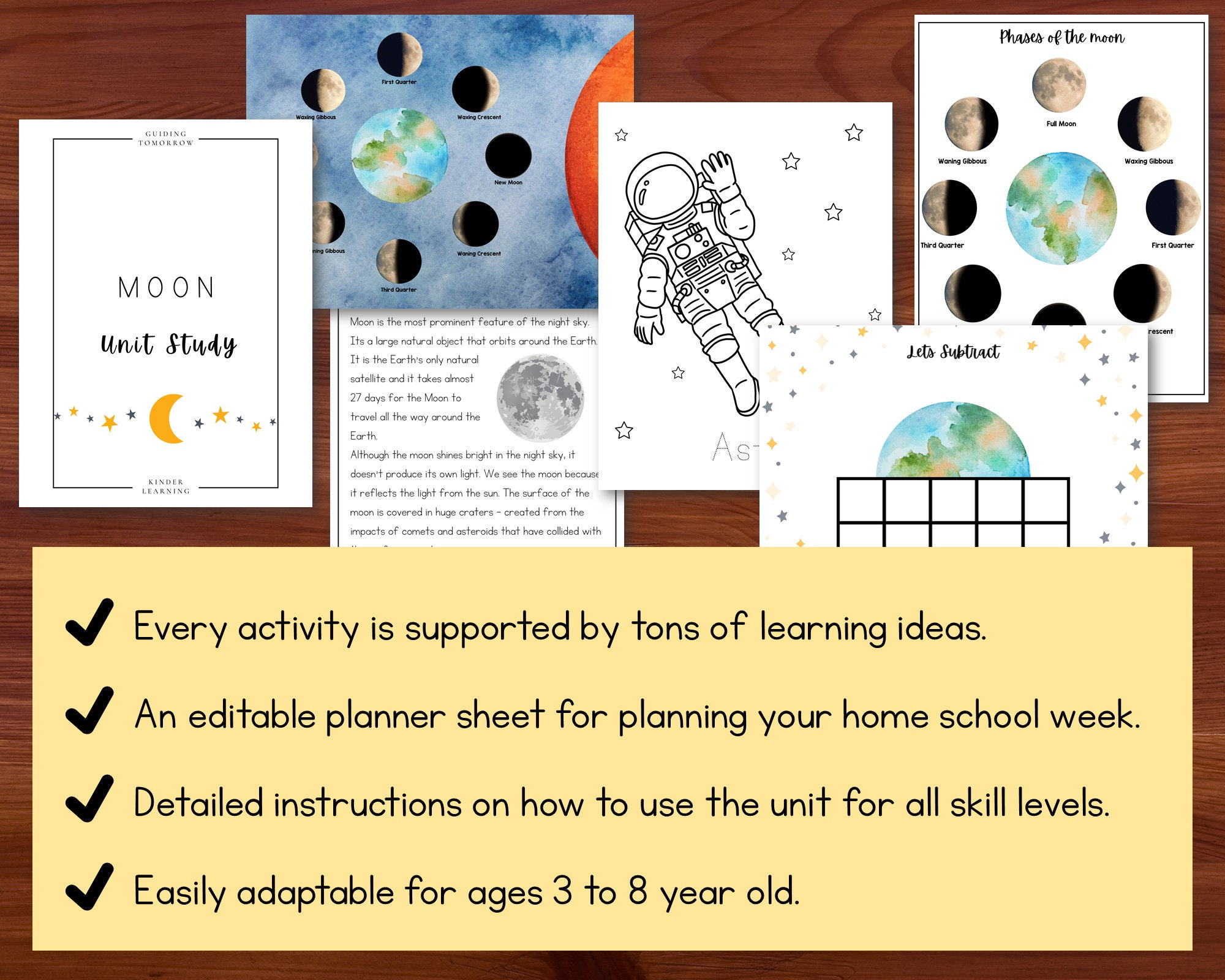 Moon Phases, Lunar Unit Lesson Plan, Printable Homeschool Learning ...