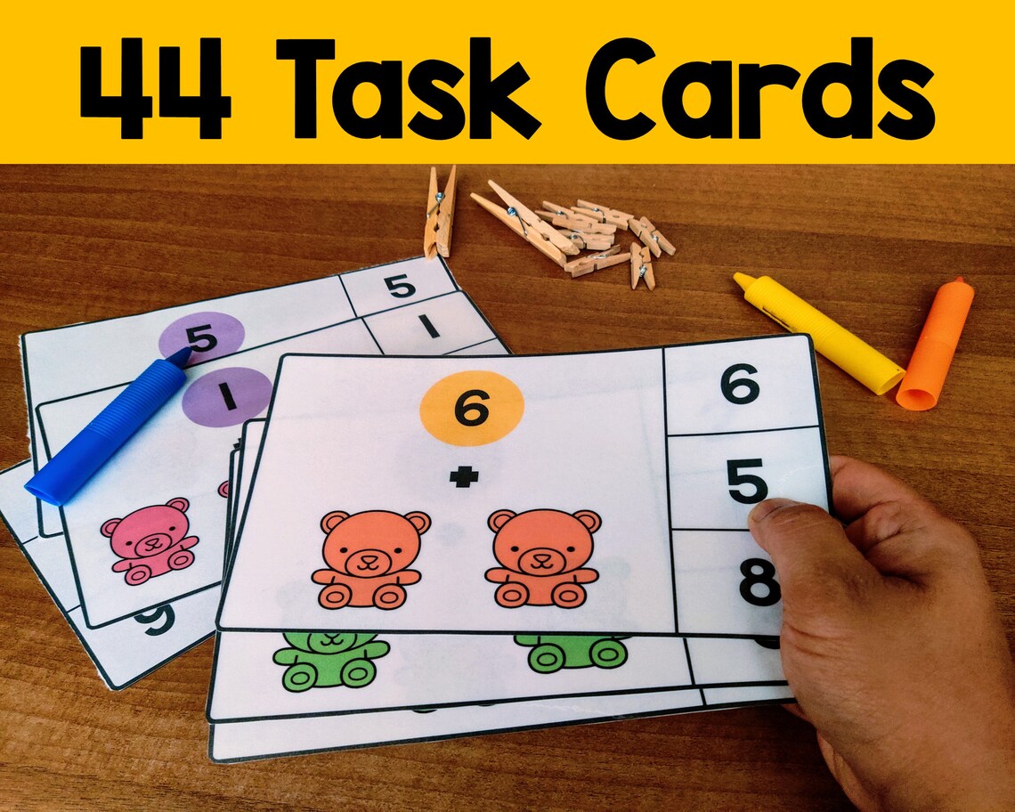 Kindergarten Math Addition Activity, Clip Cards, Task Cards With ...