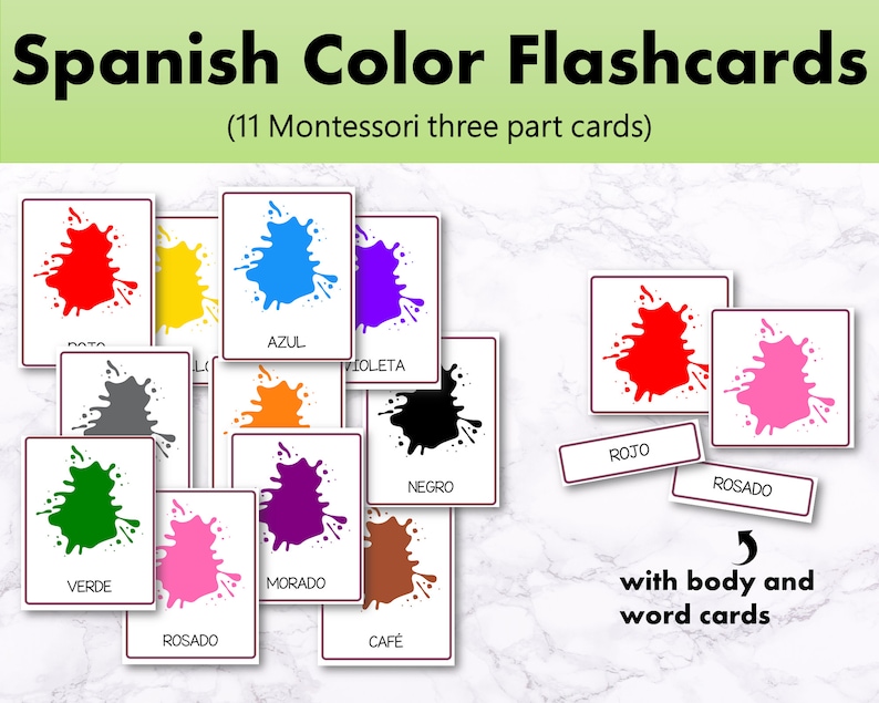 Spanish Flashcards for Toddlers, Color Flash Cards, Montessori Flash ...