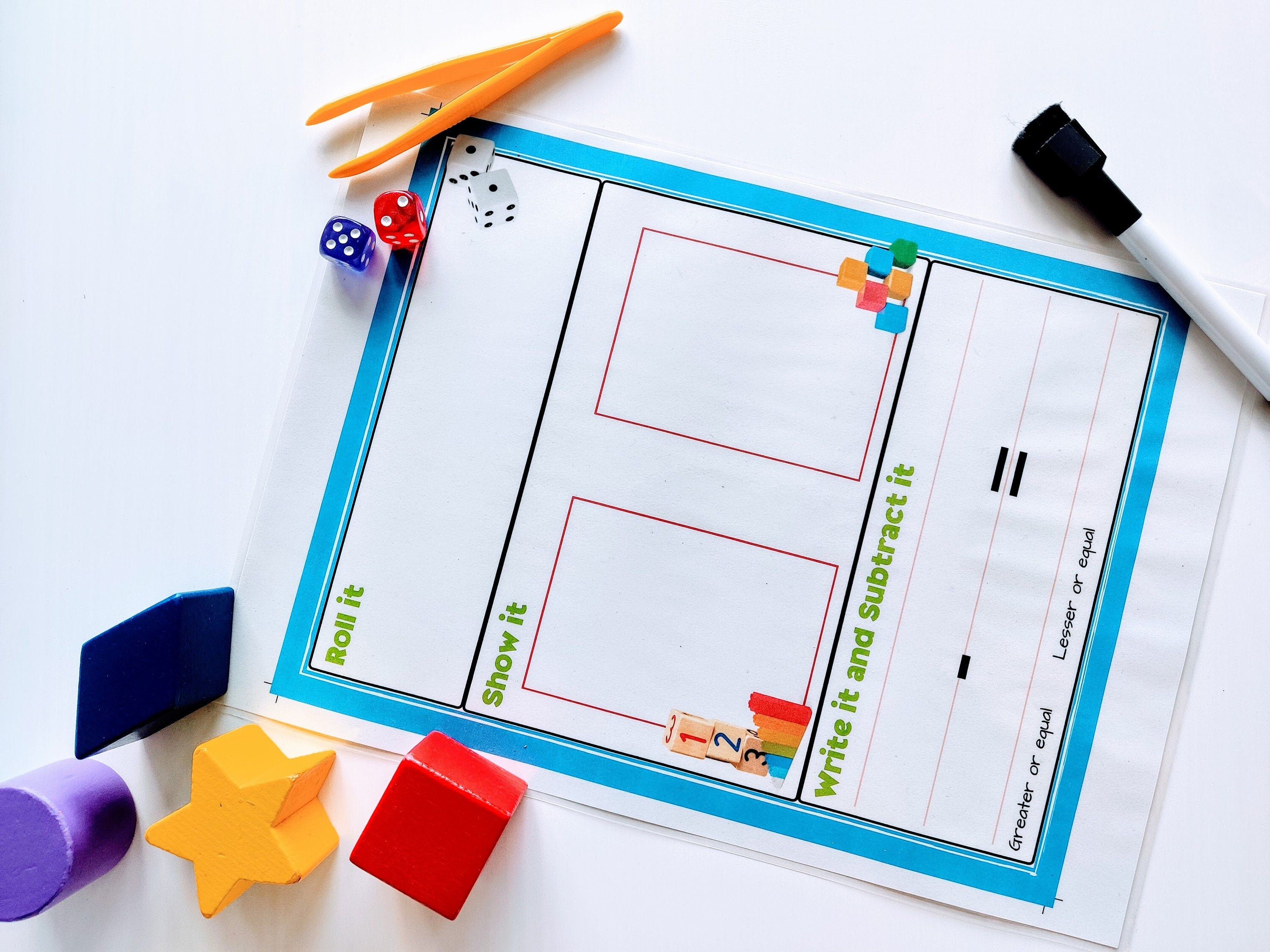 Subtraction Dice Game Printable, Math Activity, Homeschool Worksheet ...