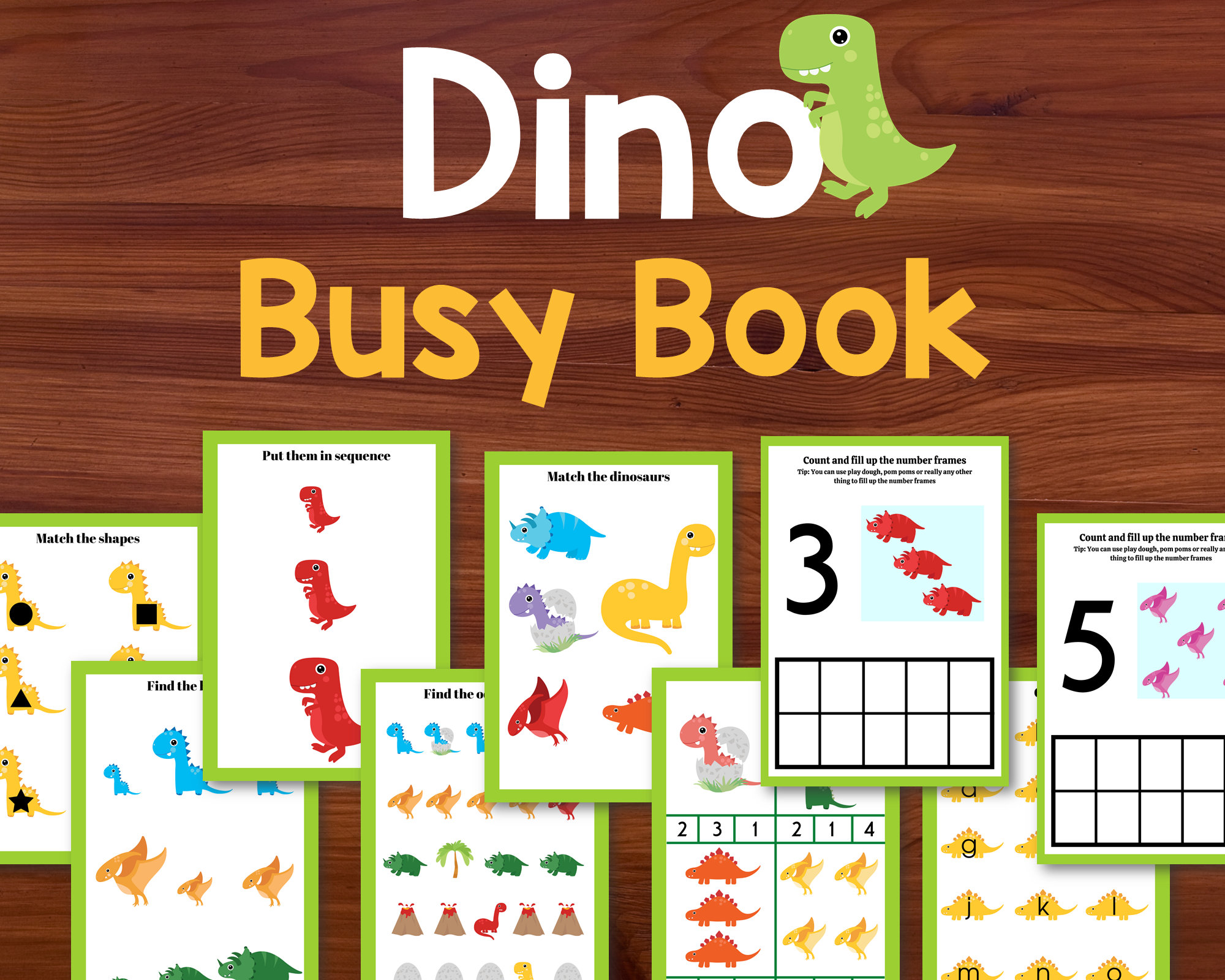 Dinosaur Busy Book, Printable Toddler Busy Book, Quiet Time Activity ...
