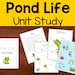 Kindergarten Homeschool Curriculum Pond Life Unit Science Activity ...