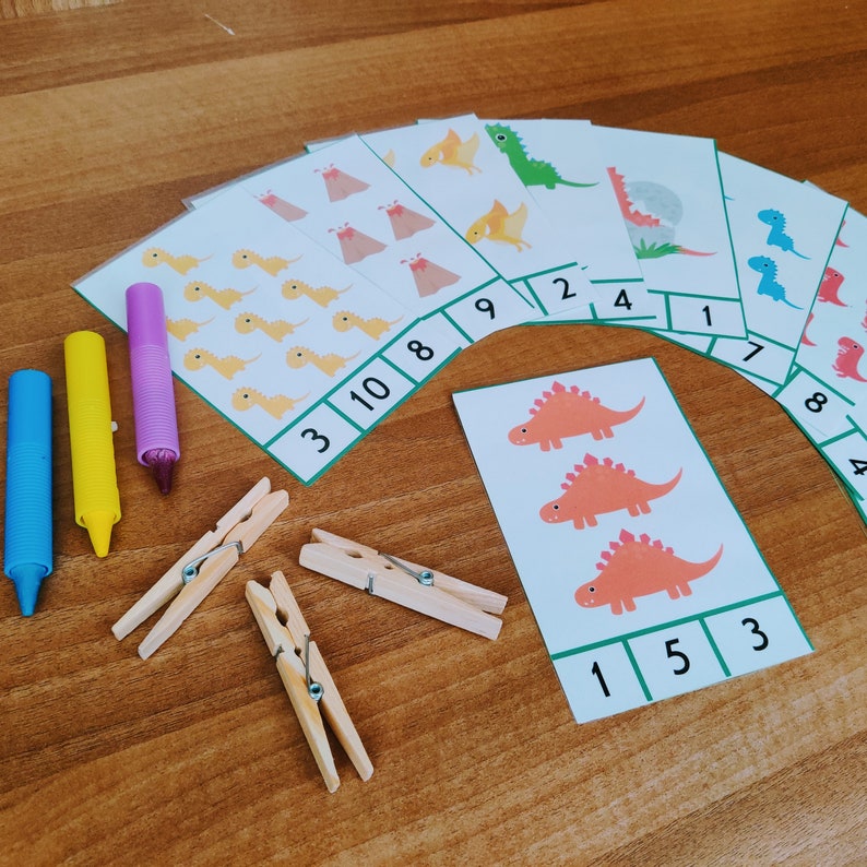 Dinosaur Playdoh Number Mats, Count and Clip Cards, Toddler Quiet ...