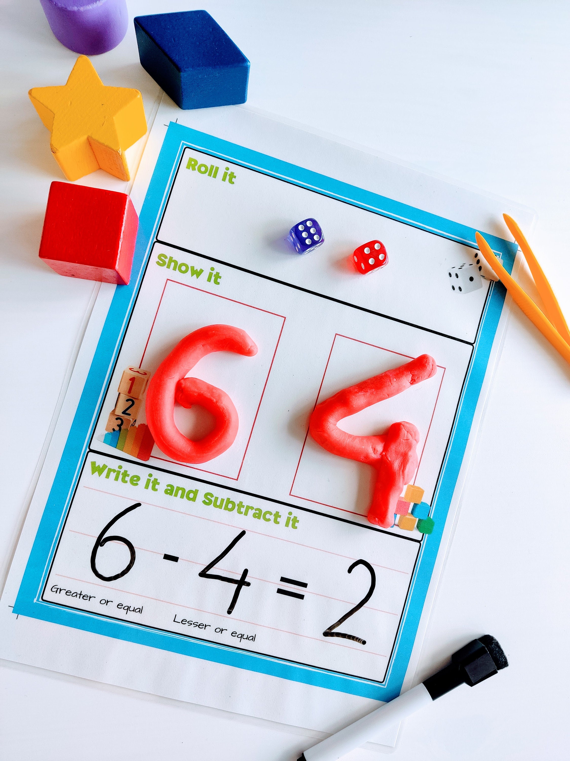 Subtraction Dice Game Printable, Math Activity, Homeschool Worksheet ...