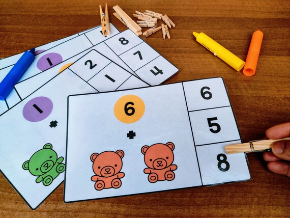 Kindergarten Math Addition Activity Clip Cards Task Cards | Etsy