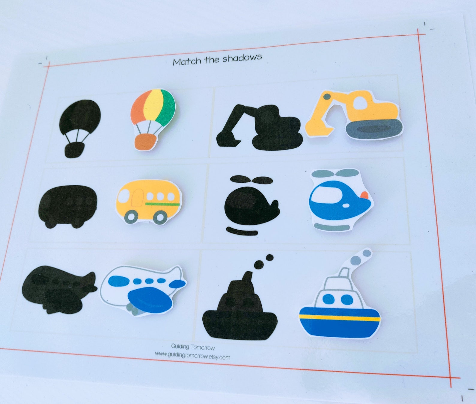 Shadow Matching Busy Book Page, Toddler Learning Binder, Prek Busy Book ...