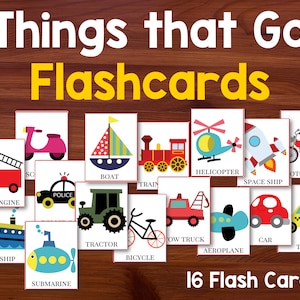 Things That Go Flashcards, Printable Preschool Flash Cards, Toddler ...