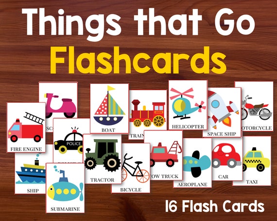 Things That Go Flashcards Printable Preschool Flash Cards | Etsy