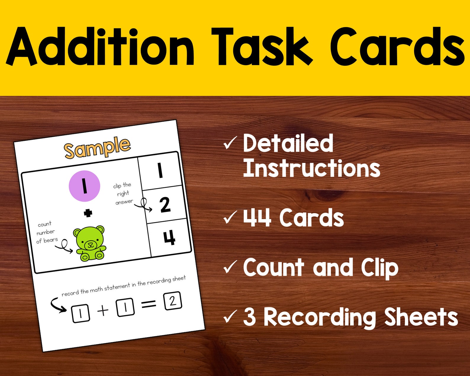 Kindergarten Math Addition Activity, Clip Cards, Task Cards With ...