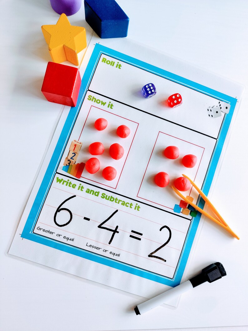 Subtraction Dice Game Printable, Math Activity, Homeschool Worksheet ...