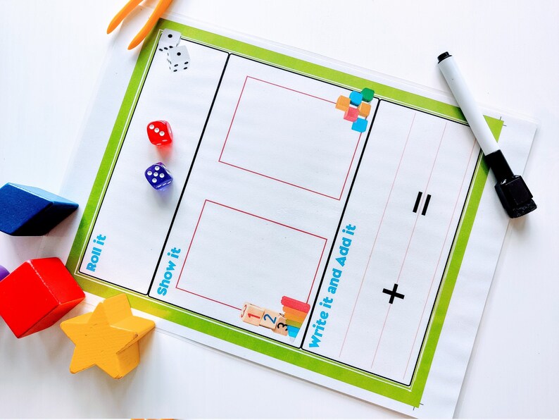 Addition Dice Game Printable, Math Activity for Homeschool Worksheet ...