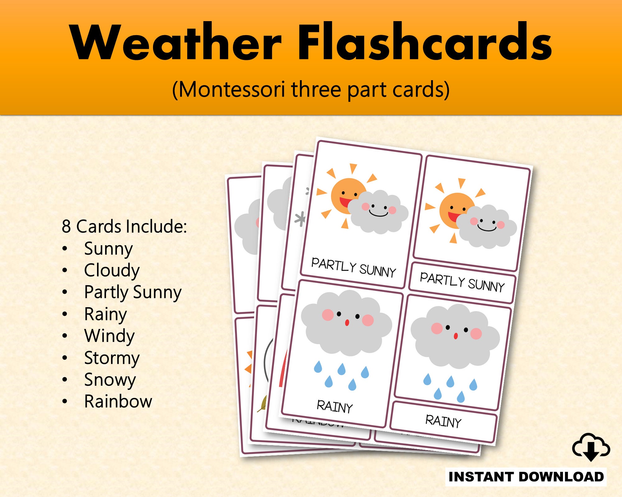 Tarjetas didácticas meteorológicas para niños pequeños, tarjetas ...