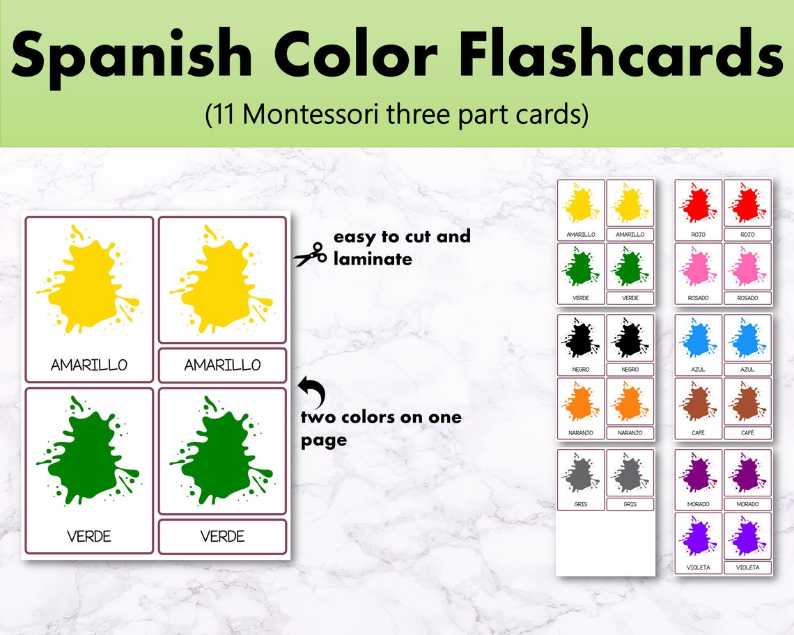 Spanish Flashcards for Toddlers, Color Flash Cards, Montessori Flash ...