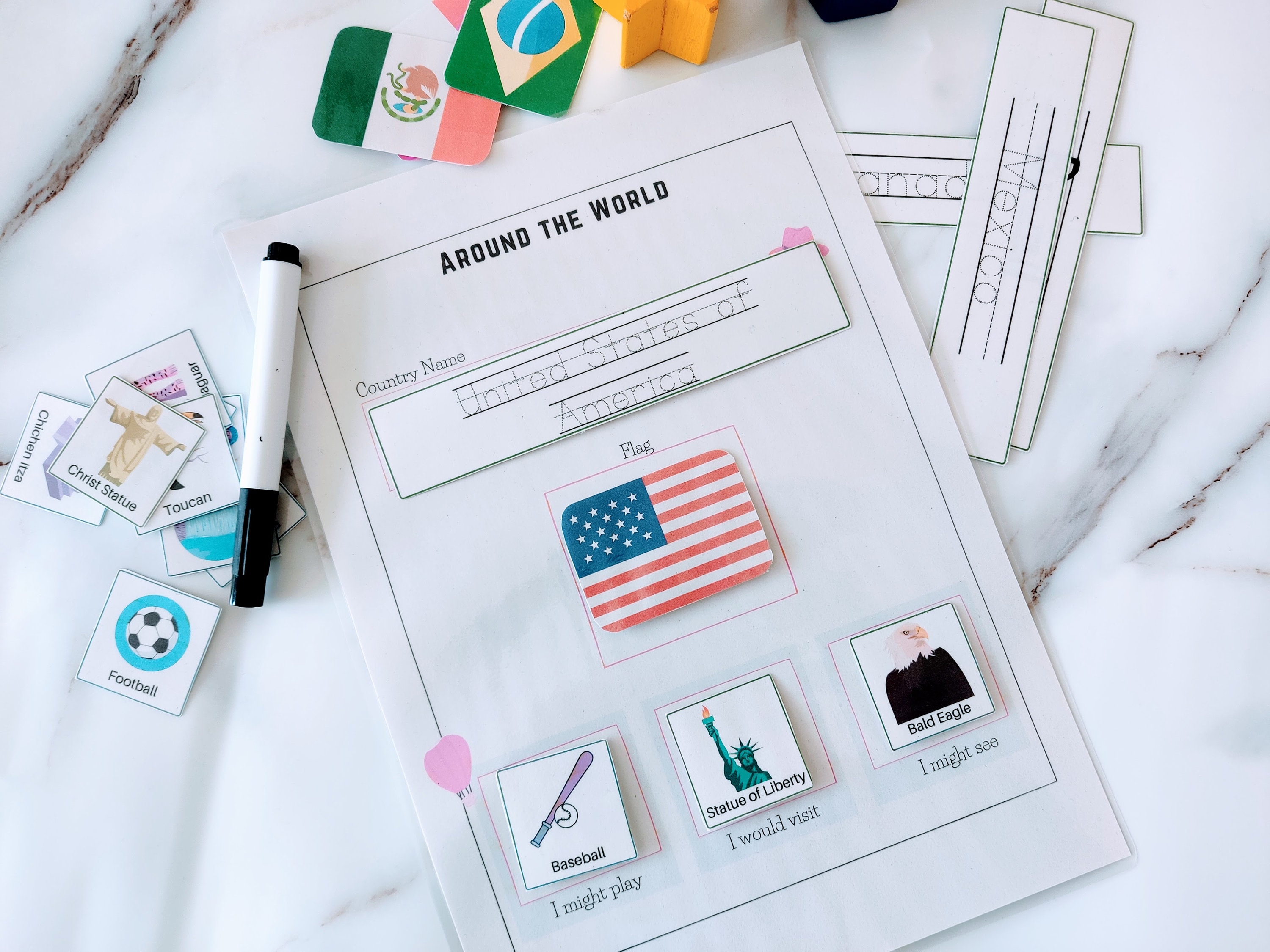 Learning Countries and Flags, Around the World Busy Book Page, Learn ...