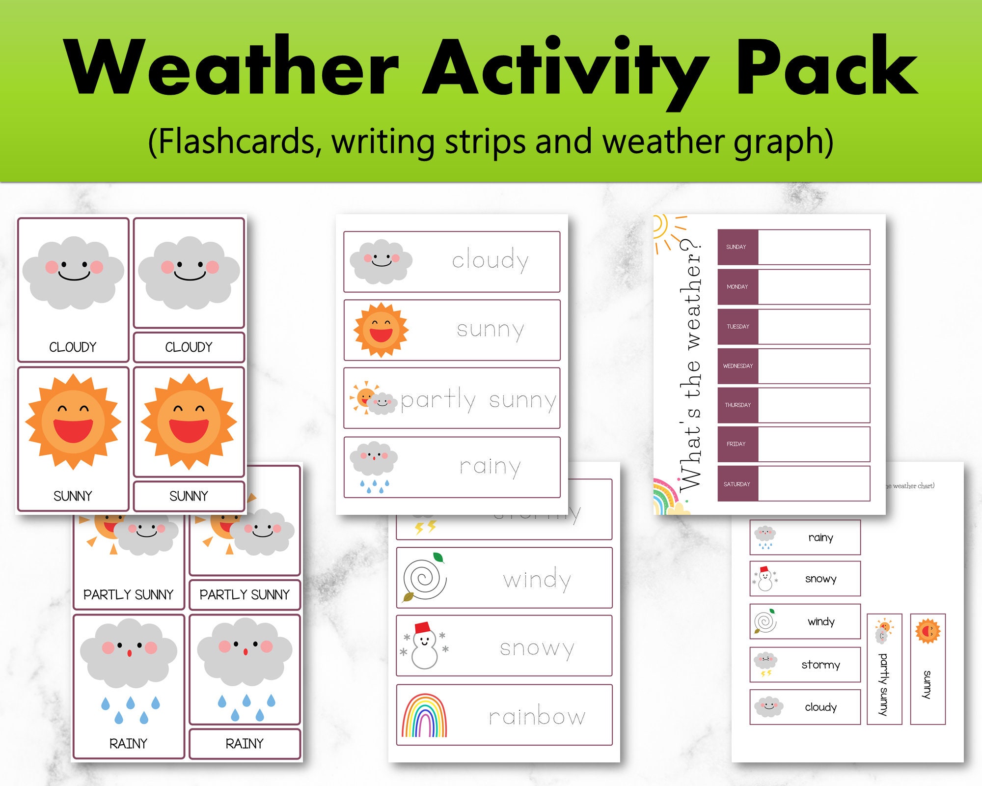 Weather Chart Learning Pack Montessori flashcards for | Etsy